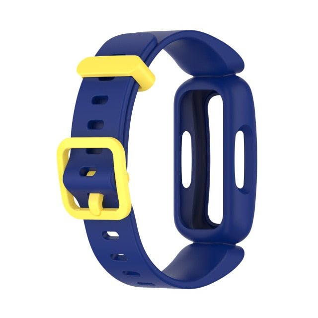 Blue (Yellow Clasp) Plain Silicone Fitbit Ace 3 Strap/Fitbit Ace 3 Ban ...