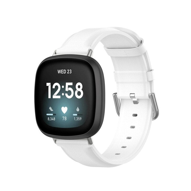 Fitbit Sense 2 Strap | Fitbit Versa 4 Strap | White Premium Leather Fi ...