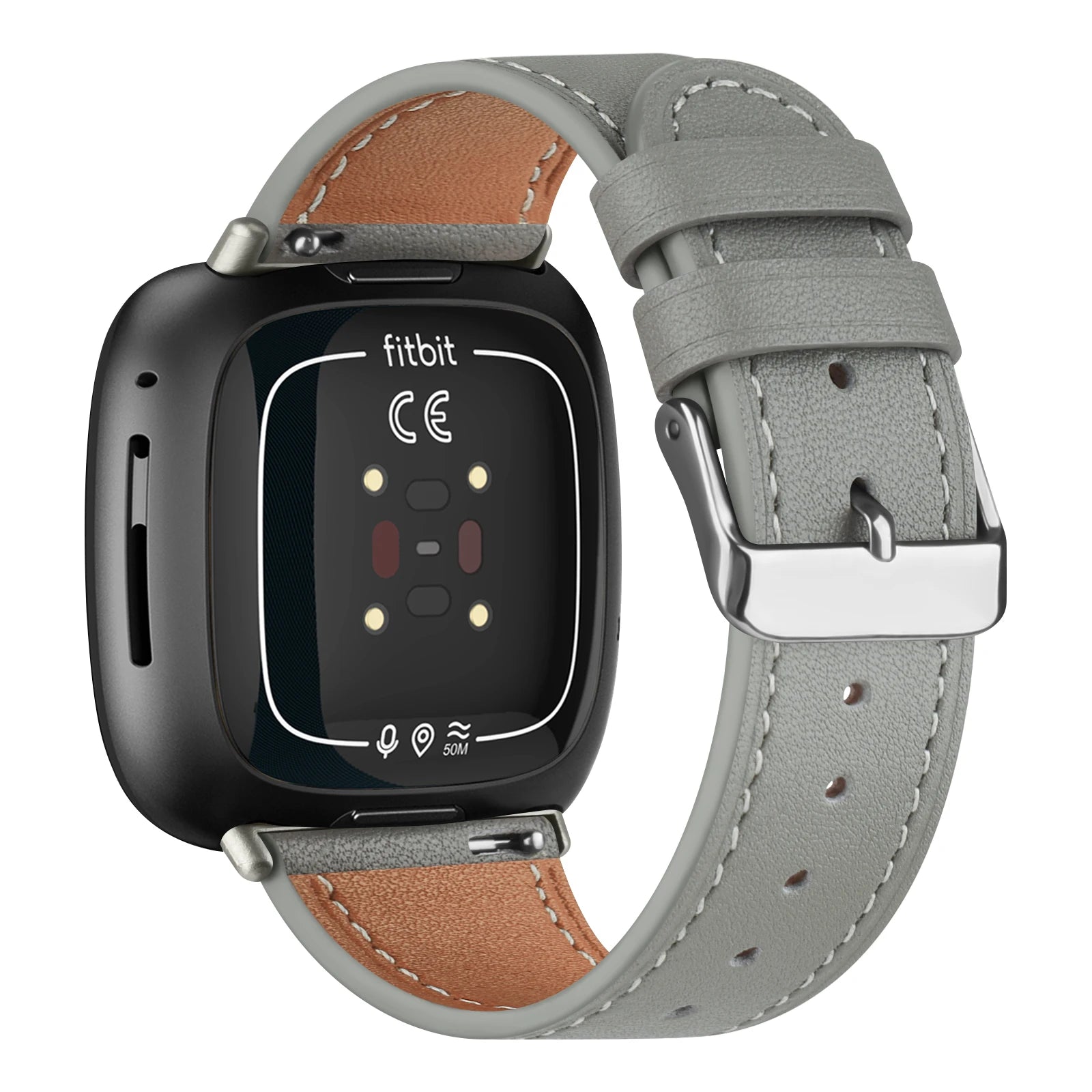 Fitbit Sense 2 Strap | Fitbit Versa 4 Strap | Grey Premium Leather Fit ...