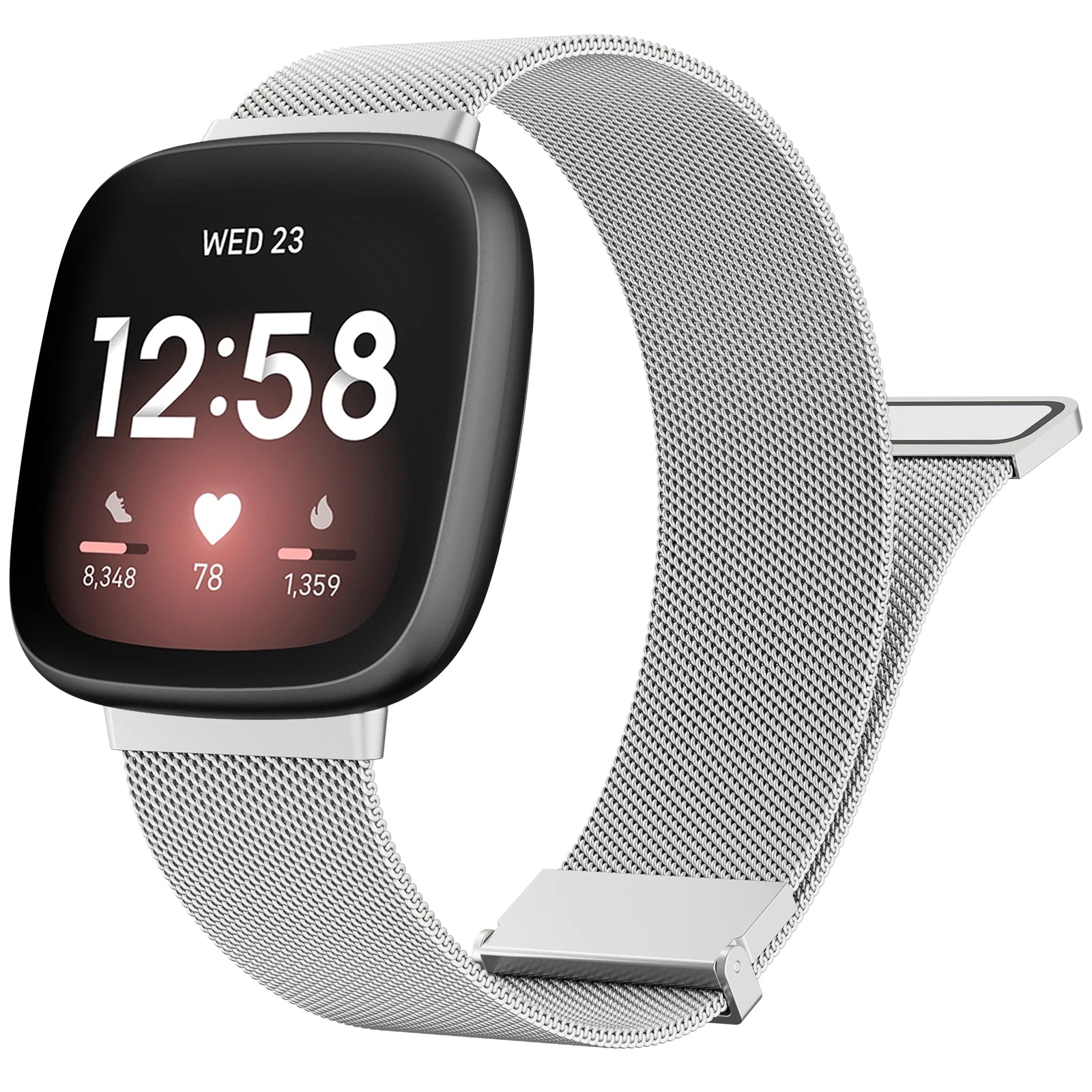 Fitbit Sense 2 Strap | Fitbit Versa 4 Strap | Silver Premium Milanese ...